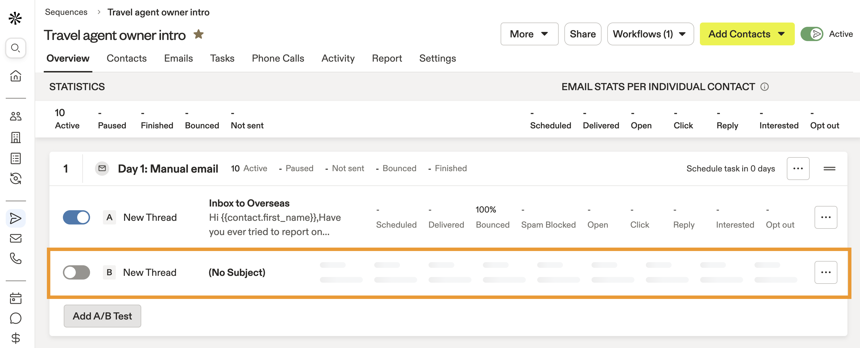 Use an A/B Test in a Sequence – Apollo
