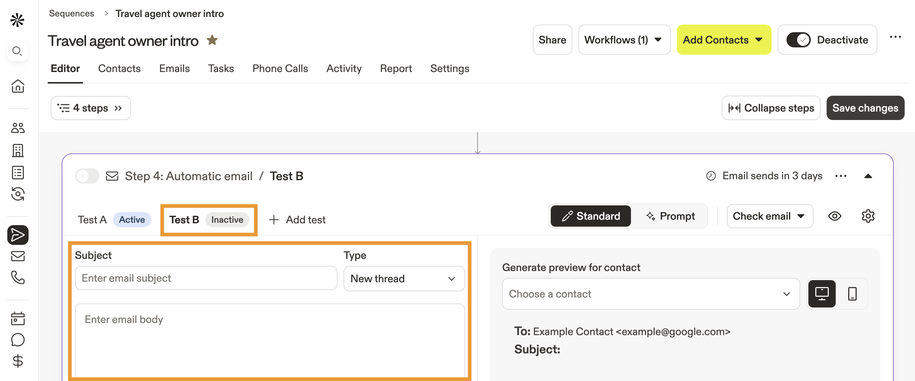 Use an A/B Test in a Sequence – Apollo