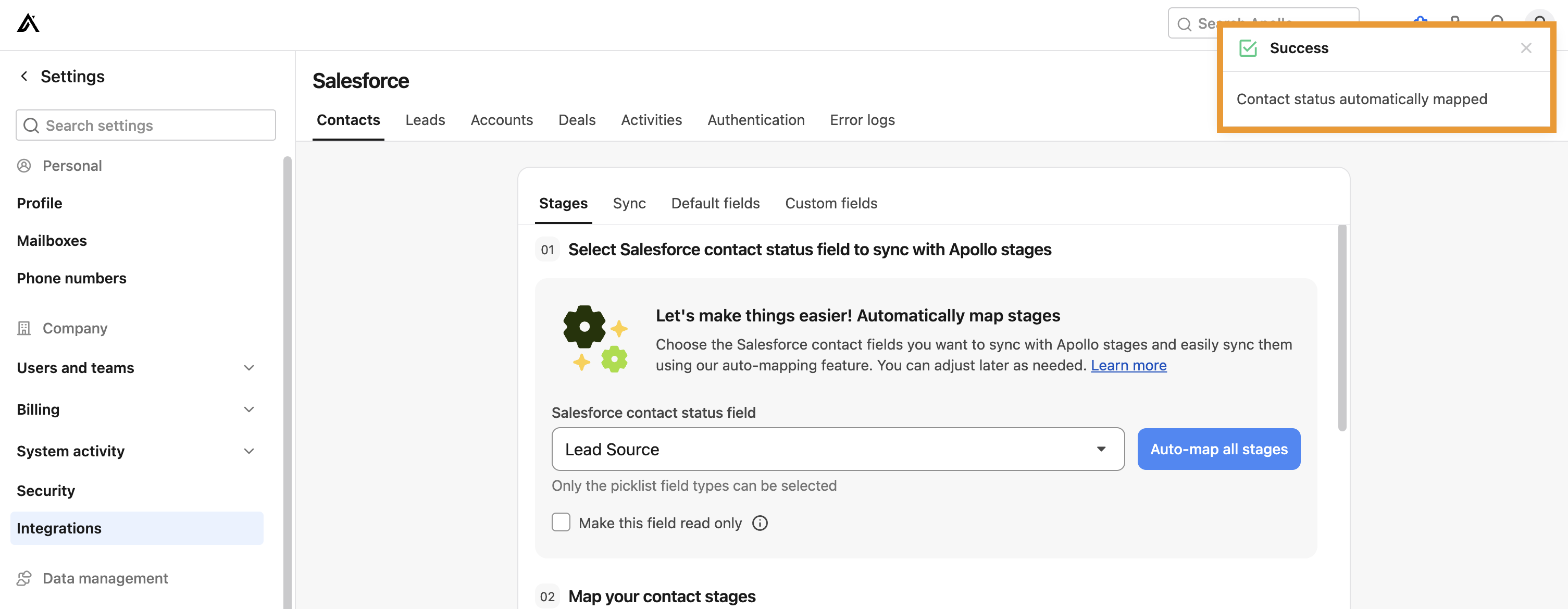 Automatically Create and Map Stages Between Salesforce and Apollo ...