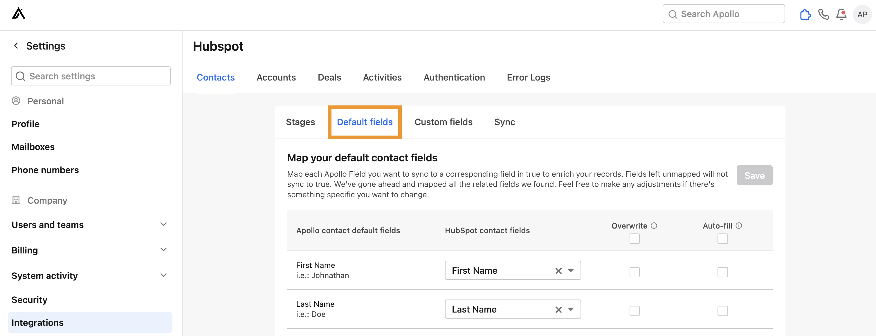 Configure HubSpot Data Mapping – Apollo.io