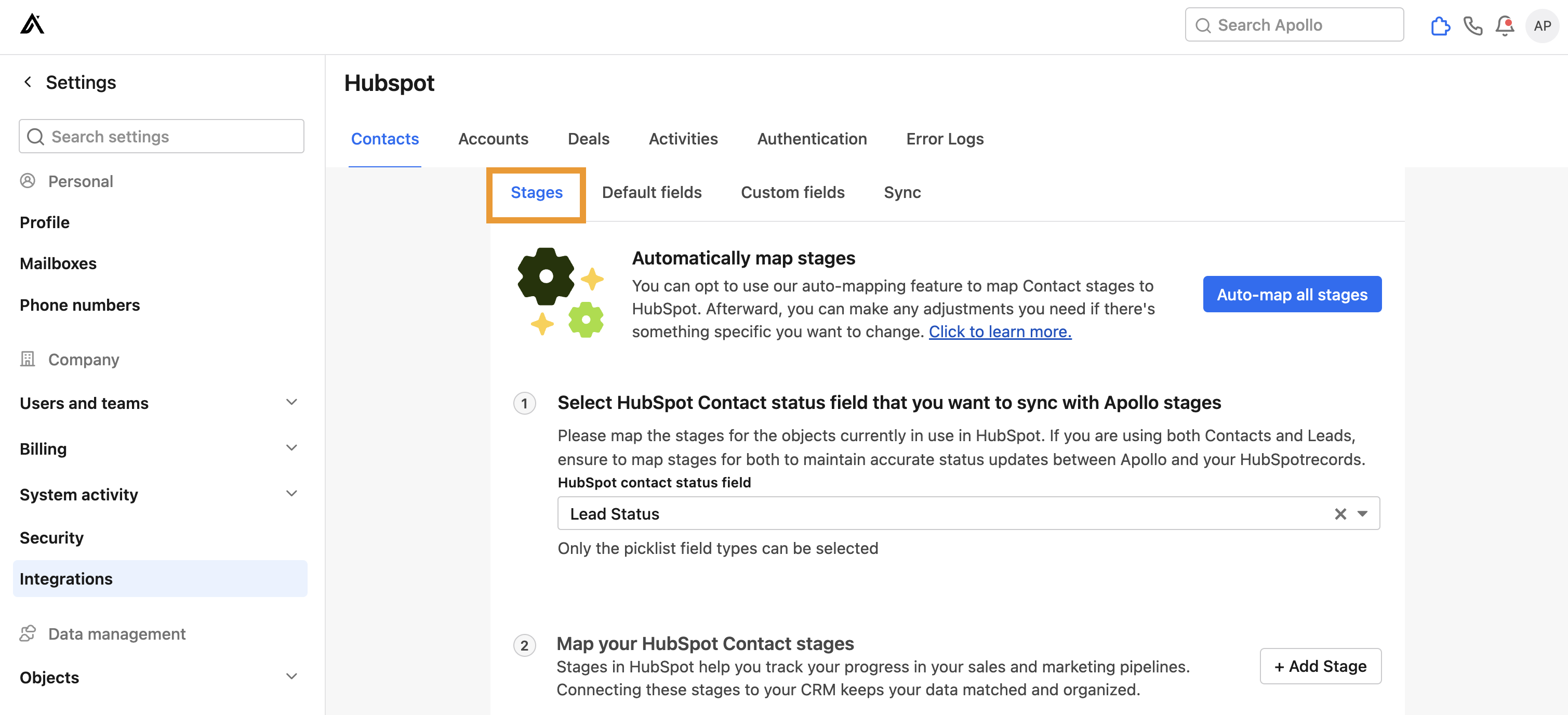 Configure HubSpot Data Mapping – Apollo.io
