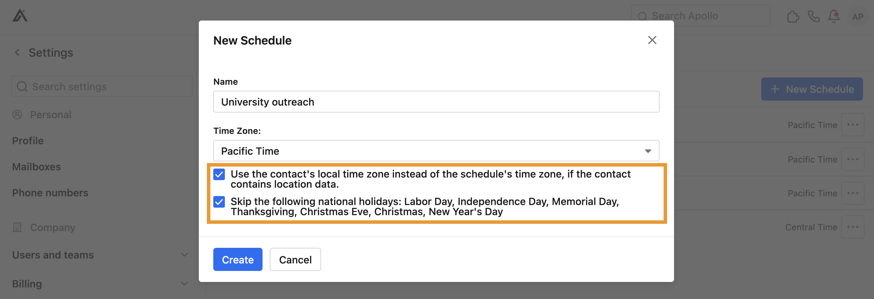 Configure a Sequence Sending Schedule – Apollo.io