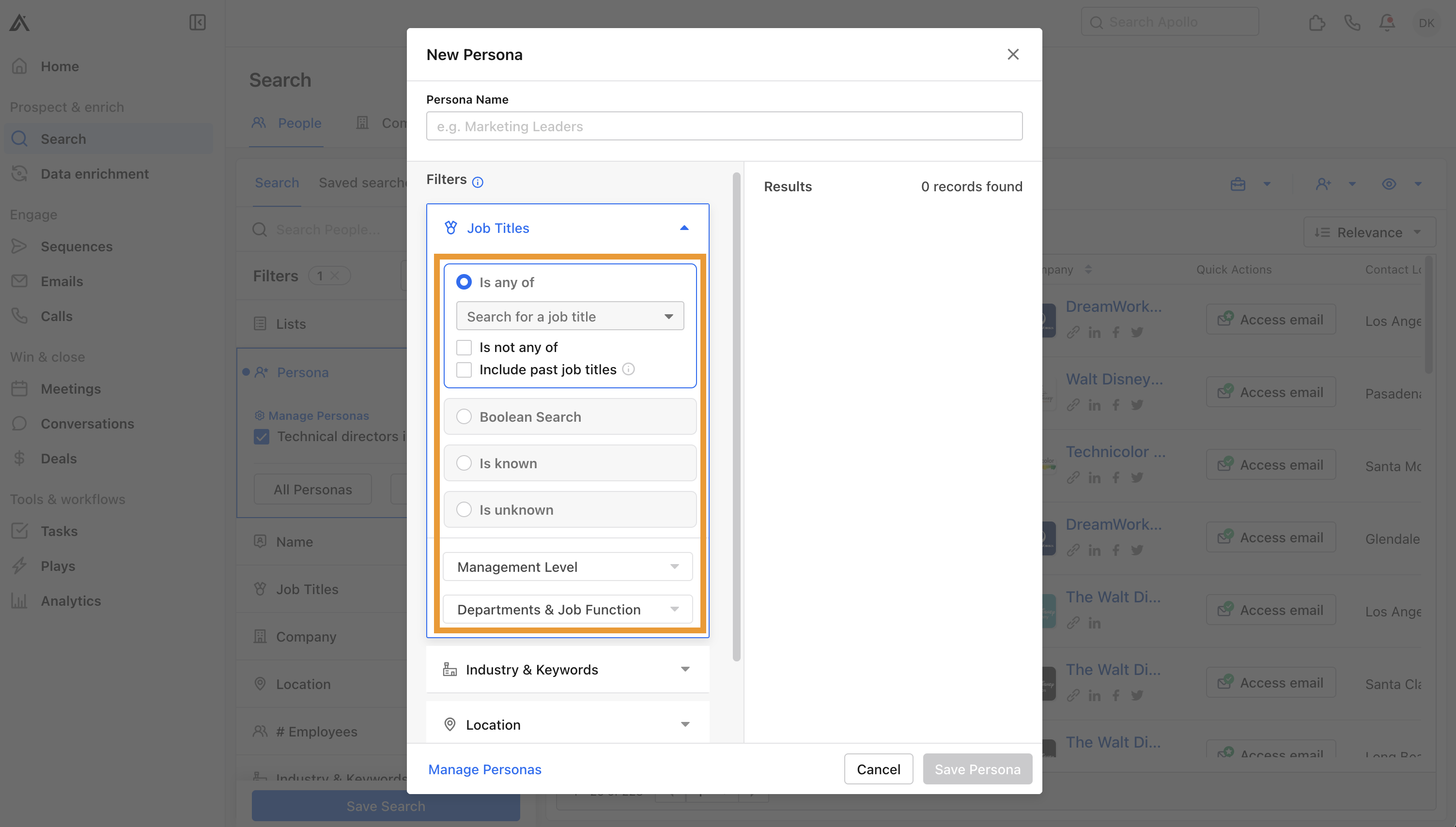 Create a Persona – Apollo.io