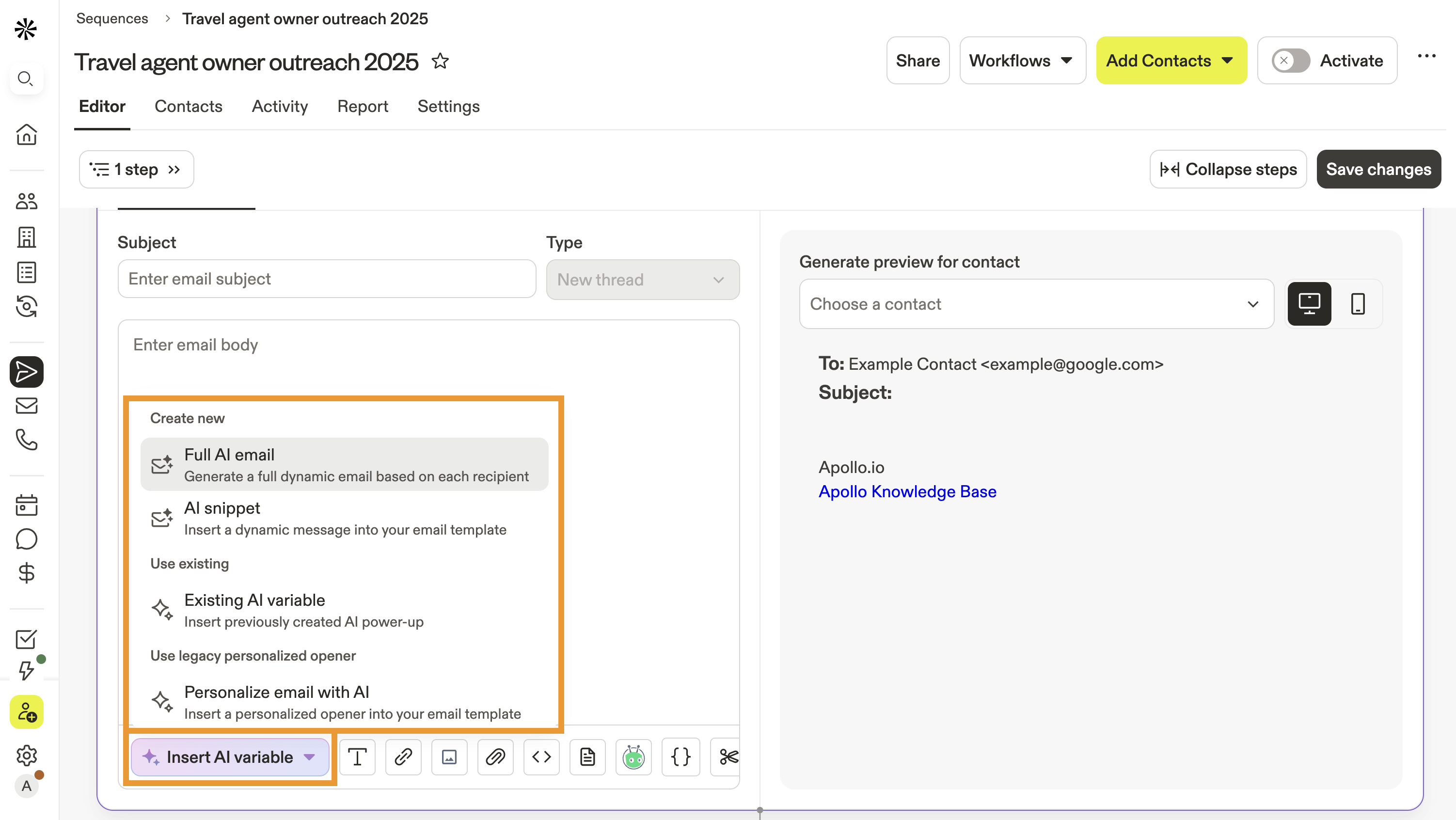 Create a Sequence – Apollo