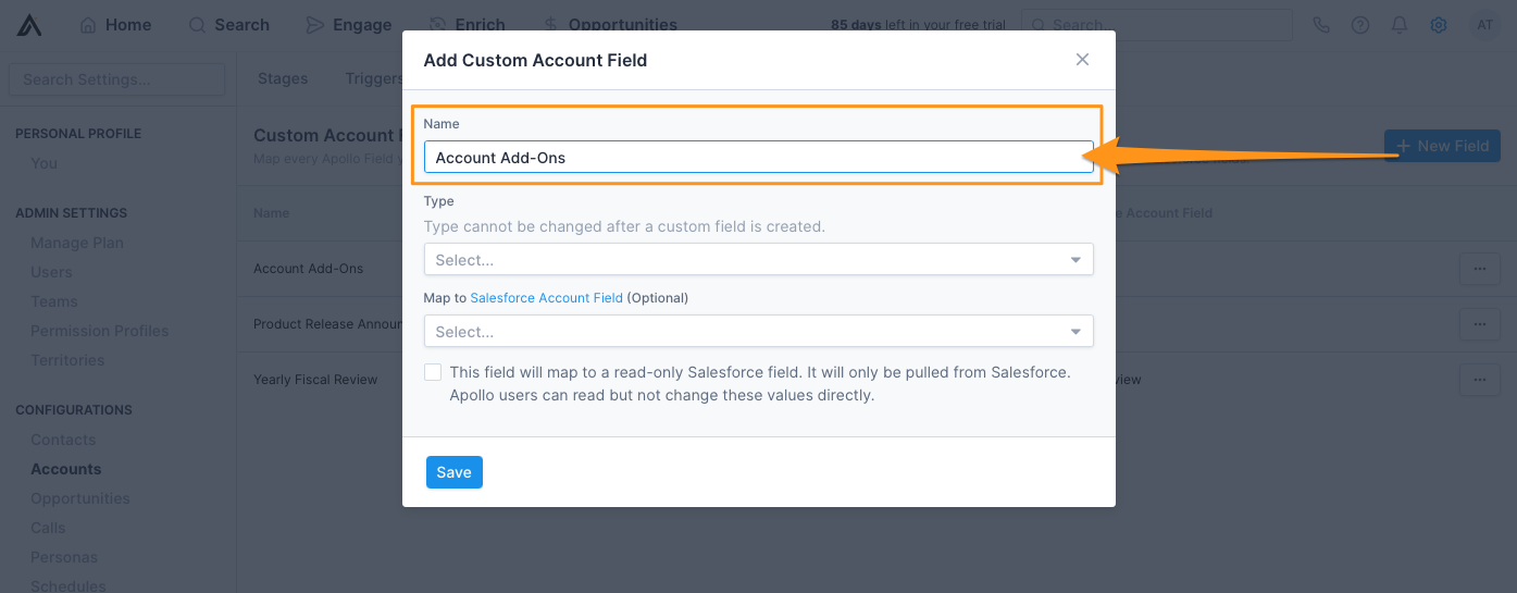 Create Custom Account Fields – Apollo.io