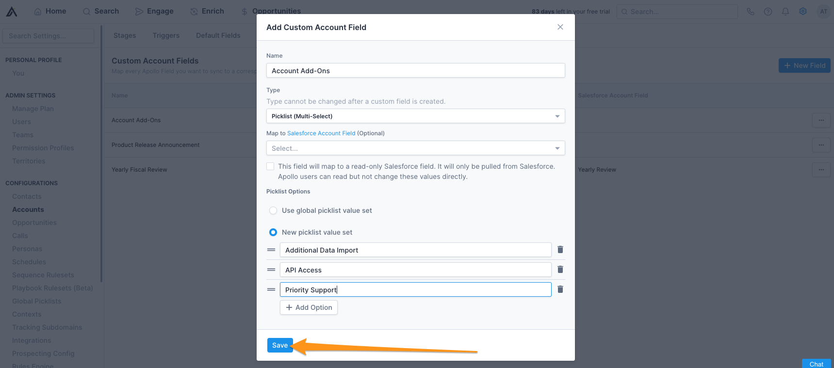 Create Custom Account Fields – Apollo.io