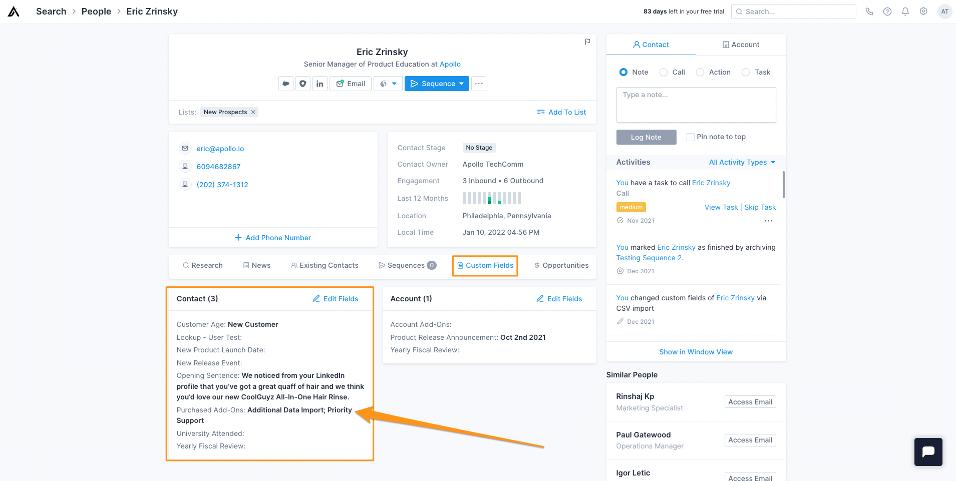 Create Custom Contact Fields – Apollo.io