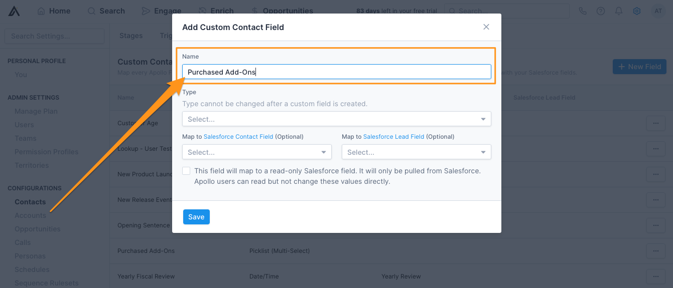 Create Custom Contact Fields – Apollo.io