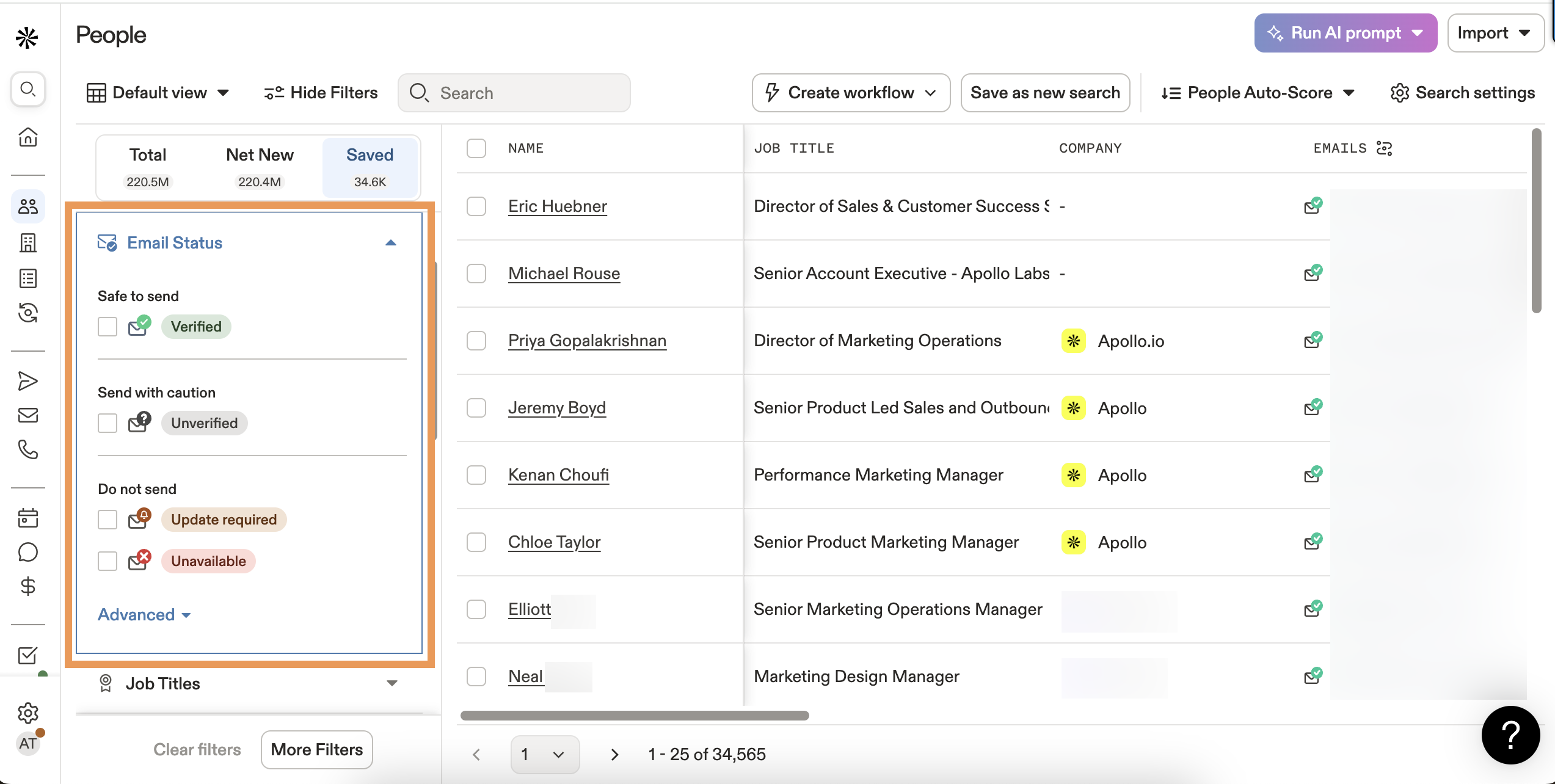 Email Status Overview – Apollo.io