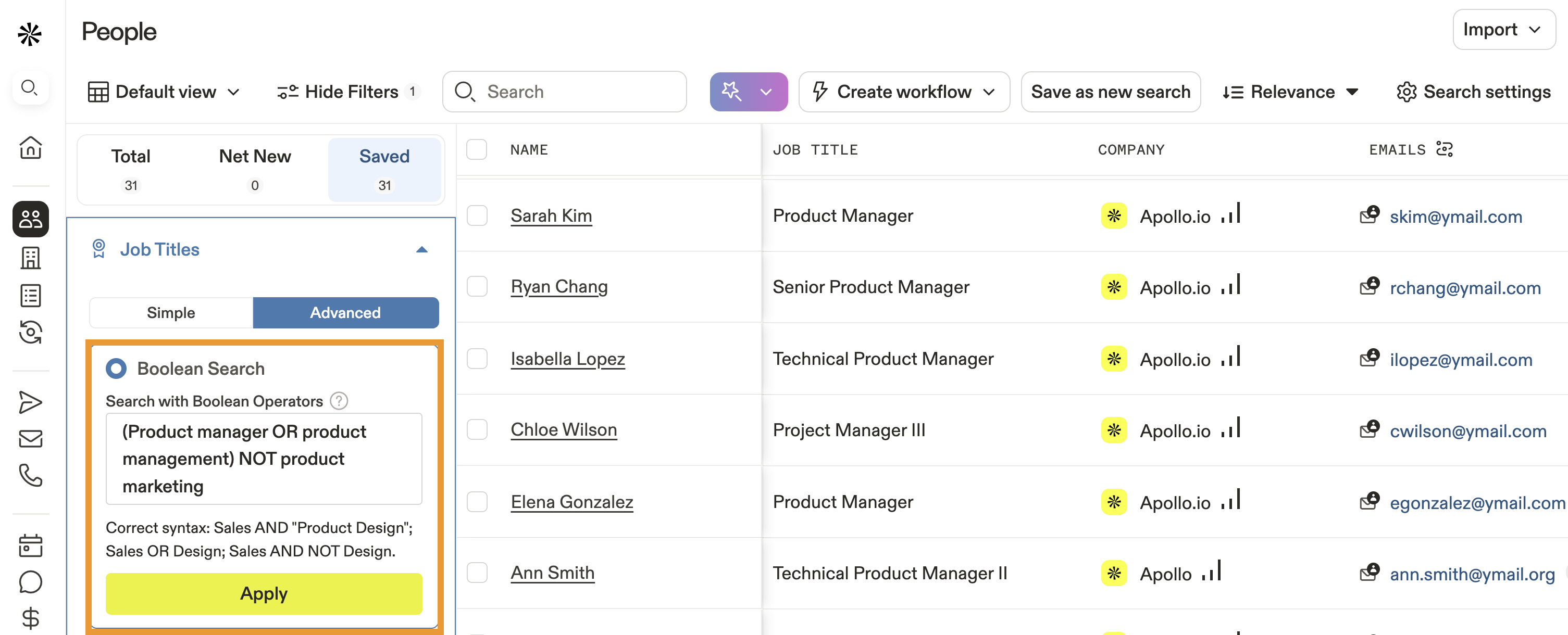 Search Job Titles with Boolean Operators – Apollo
