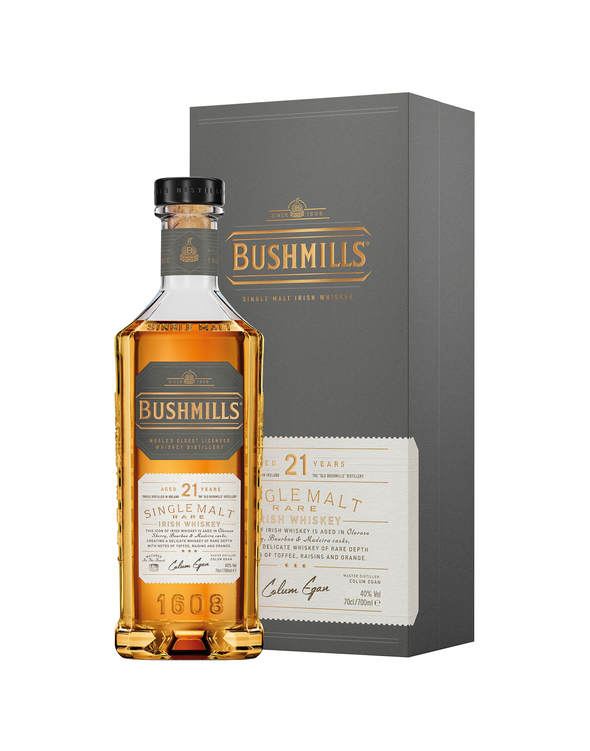 Irish Whiskey Triple Distilled Aged 21 Years Bushmills 0,7 ℓ, Bottl...