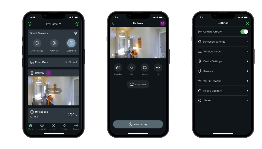 SmartCamera with voice control features and settings