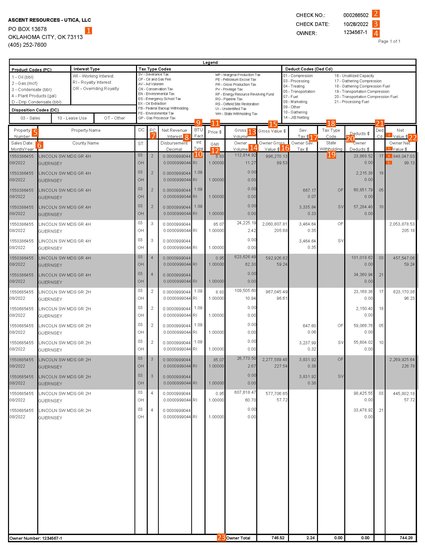 Royalty Check Stub Example | Owners | Ascent Resources