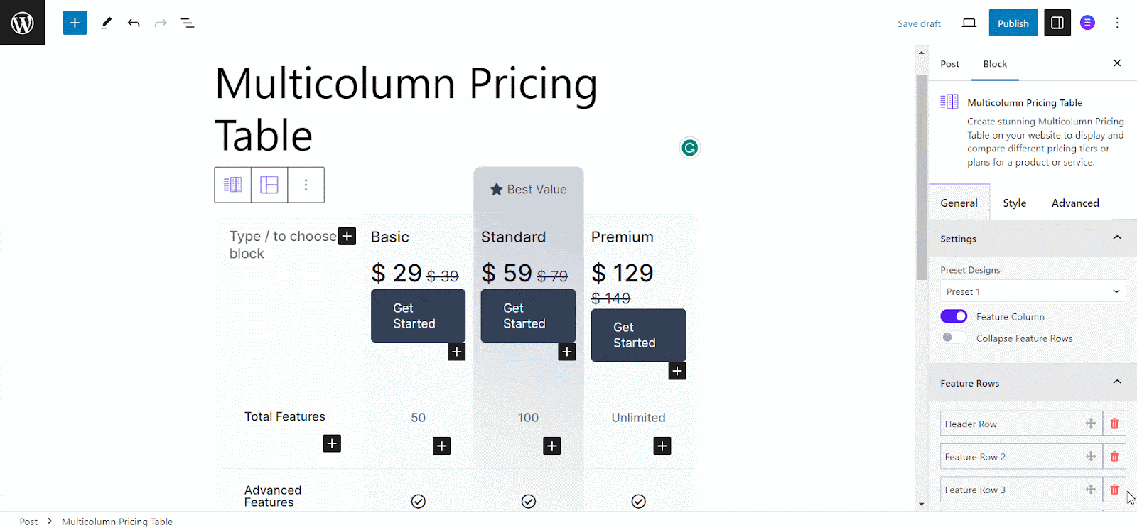 EB Multicolumn Pricing Table - Essential Blocks