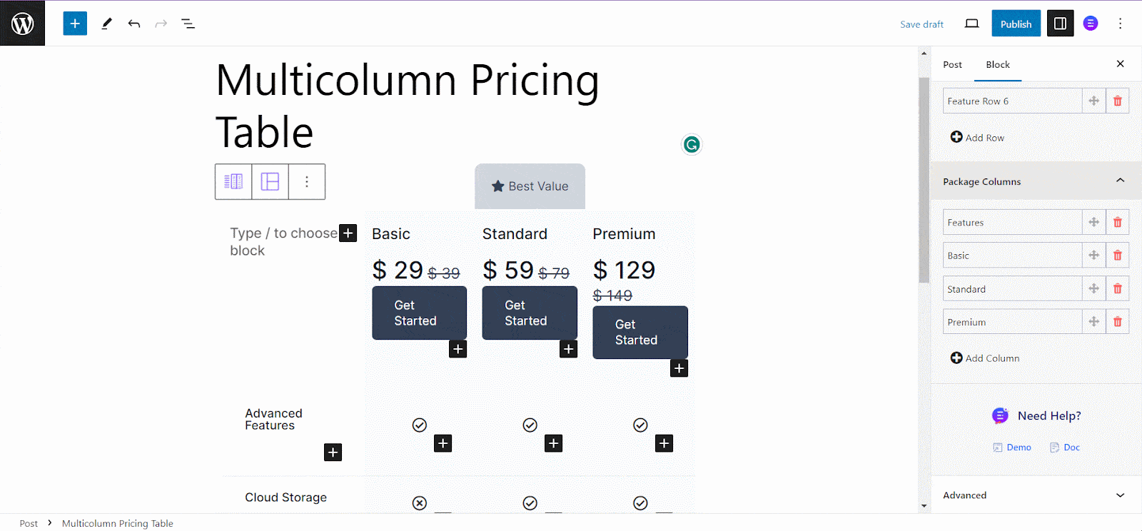 EB Multicolumn Pricing Table - Essential Blocks