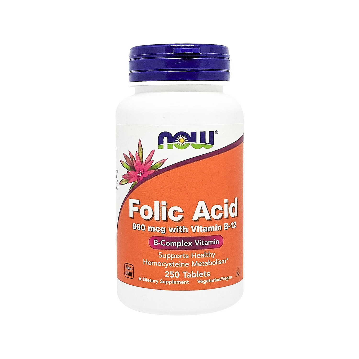 Now Folic Acid 800 mcg with Vitamin B-12 Tablets 250 Tablets ...