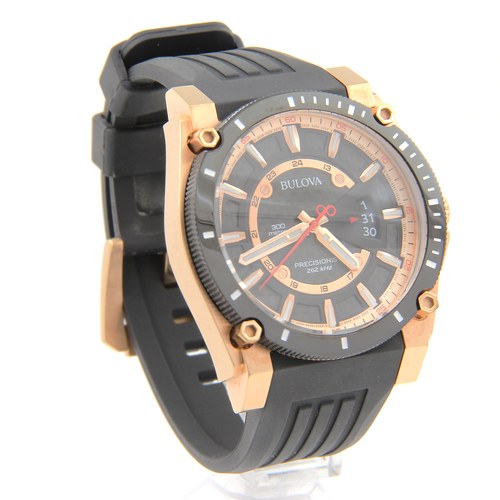 Bulova 98B152 Precisionist Analog Chronograph Black Rose Gold 46.5mm ...