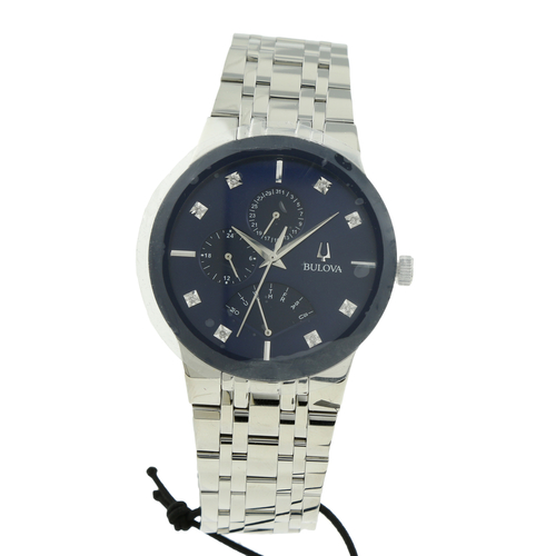 Bulova Diamond Accented 40mm Blue Dial Quartz Multi Function Men's ...