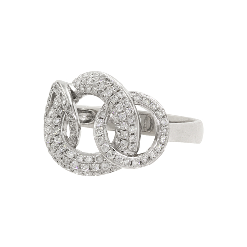 18k White Gold & Pave Set Round Brilliant Diamond Interlocking Circles Ring | Outofpawn.com