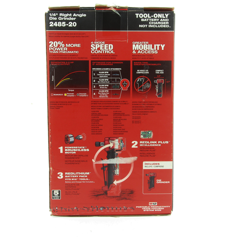 Milwaukee 2485-20 M12 FUEL 12V 1/4" Cordless Right Angle Die Grinder ...