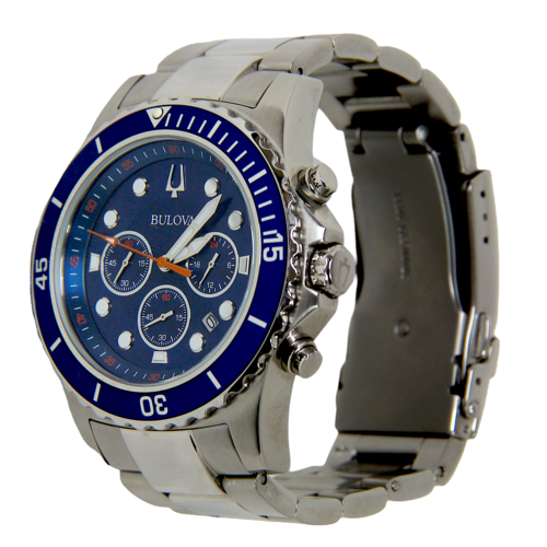 Bulova Mens 98B325 Blue Dial Chronograph Stainless Steel Quartz Watch ...