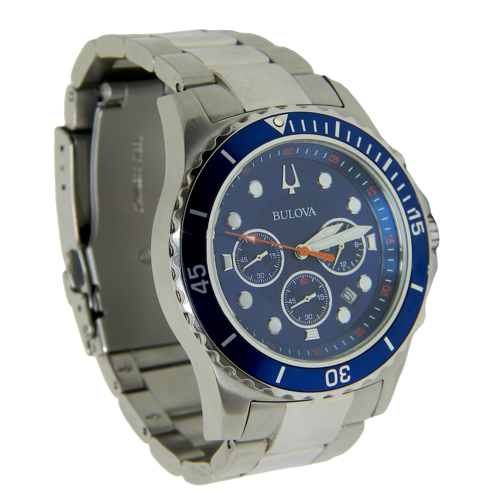 Bulova Mens 98B325 Blue Dial Chronograph Stainless Steel Quartz Watch ...