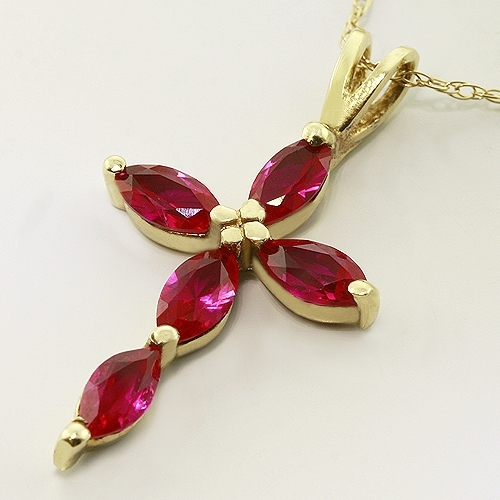 Wonderful 10K Yellow Gold Ruby Cross Pendant Necklace | Outofpawn.com
