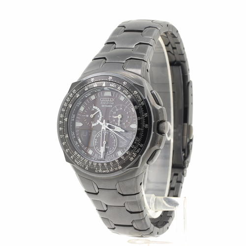 CITIZEN BLACK EAGLE ECO-DRIVE SKYHAWK WORLD TIME JR3155-03E MENS CHRONO ...