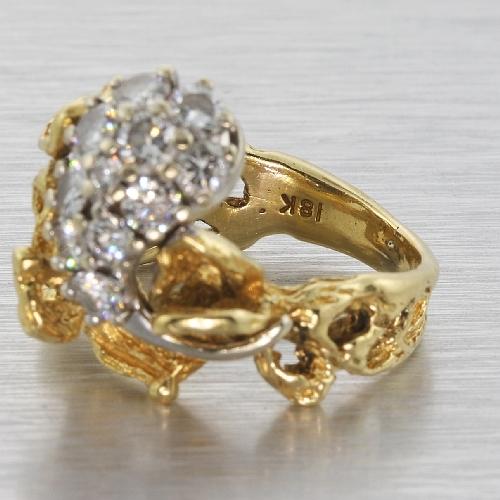 Estate 18k Gold Custom Nugget Diamond Ring Jewerly | Outofpawn.com