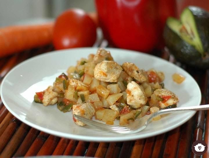 Papas con pollo de 147 Kcal - Receta fácil en la app Avena