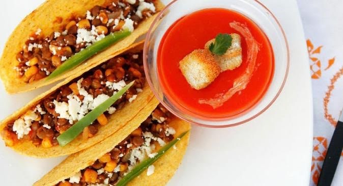 Tacos de lentejas entomatados de 196 Kcal - Receta fácil en la app Avena