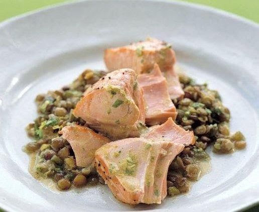 Salmón y lentejas de 116 Kcal - Receta fácil en la app Avena