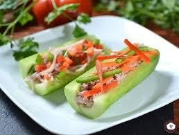 Pepinos rellenos de atún de 145 Kcal - Receta fácil en la app Avena