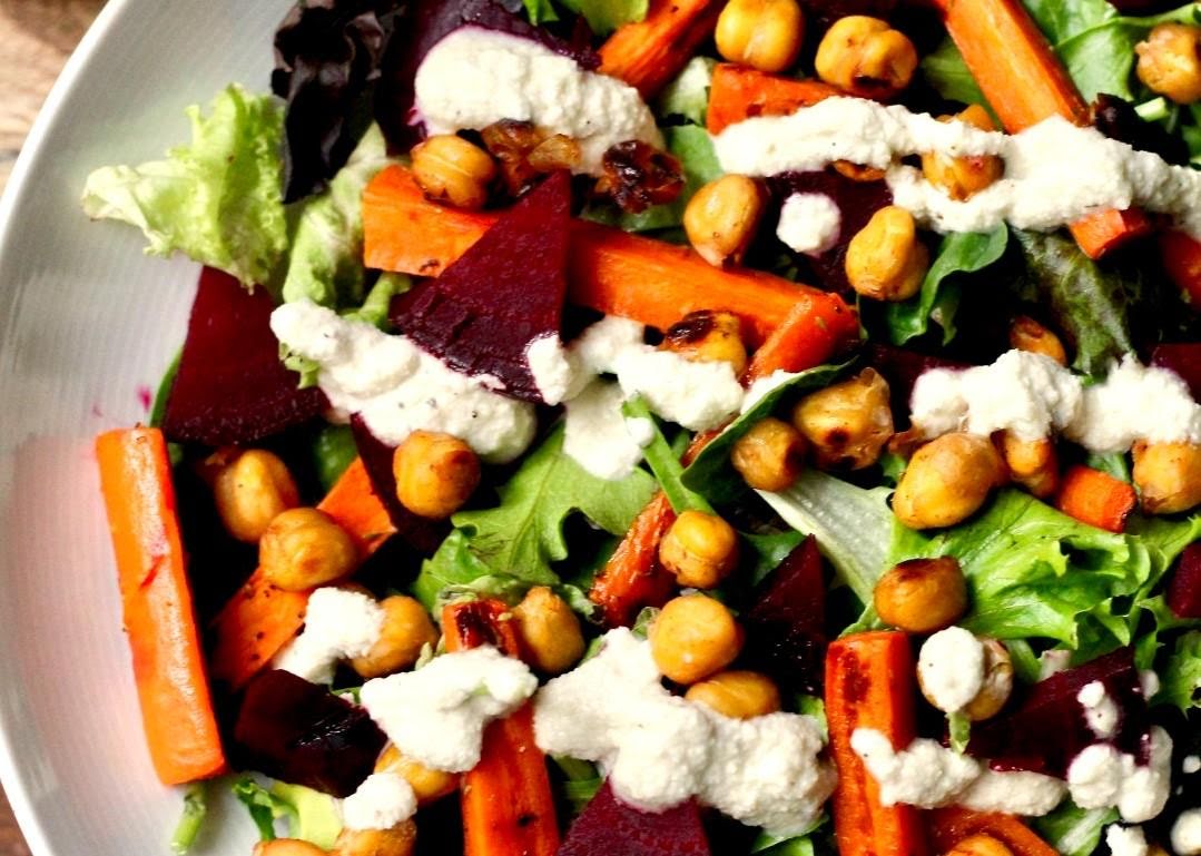 Ensalada de betabel, zanahoria y tahini de 327 Kcal - Receta fácil en ...