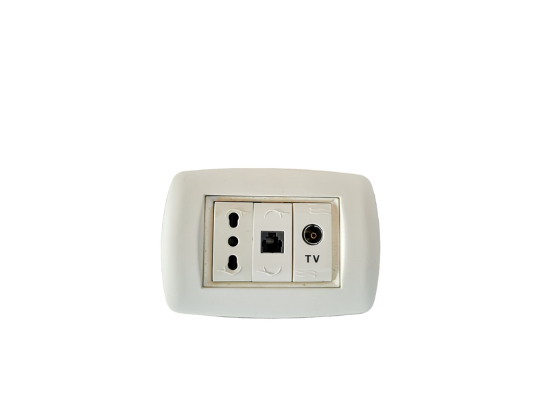 Set Priza 230V plus semnal TV plus date RJ11 4 fire, doza trei module ...