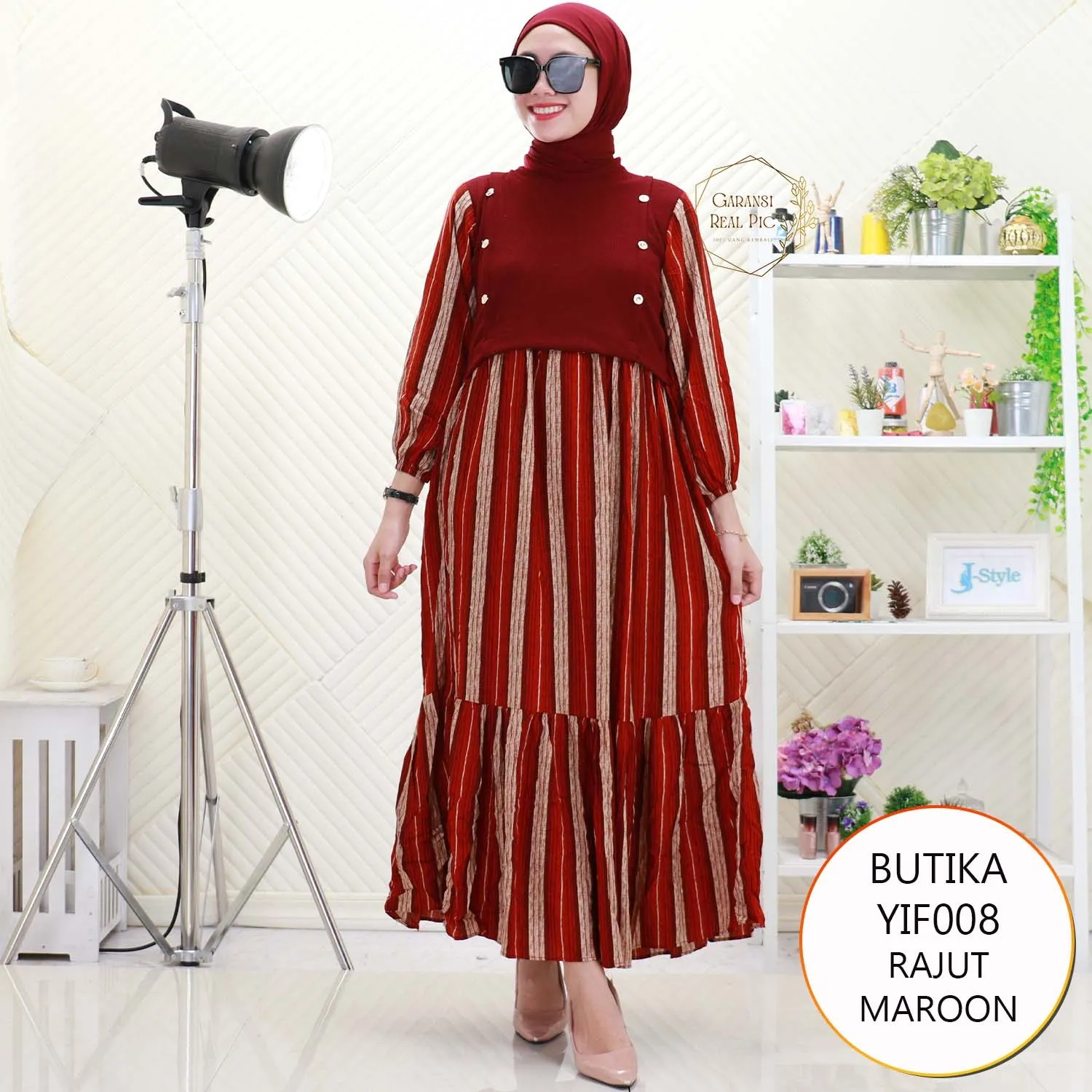 Jual Butika - Produk Butika Gamis Rajut Rayon Motif Print Tali Pita ...