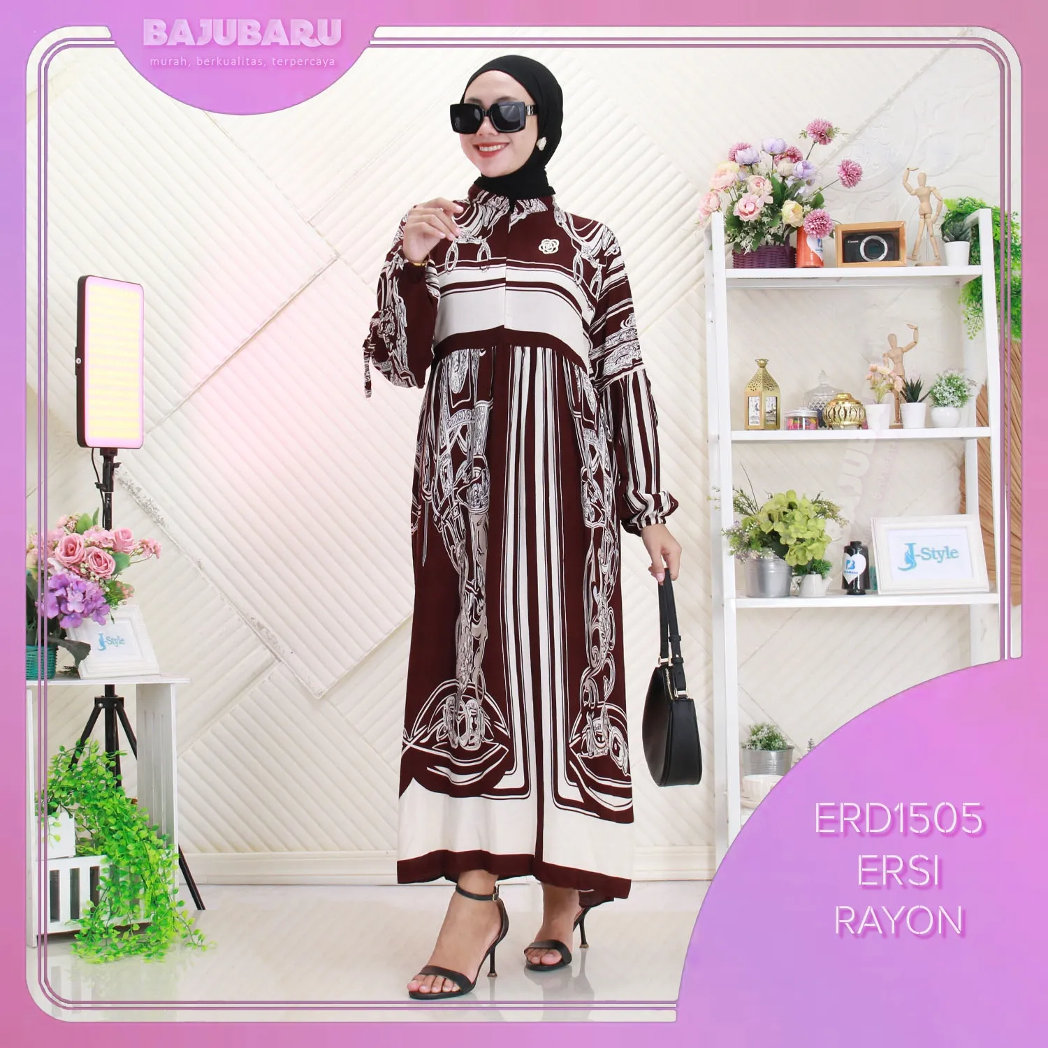 Jual Ersi - Produk Ersi Midi Dress Daily Lengan Panjang Wanita Rayon Printing - Rp 120.000 ...