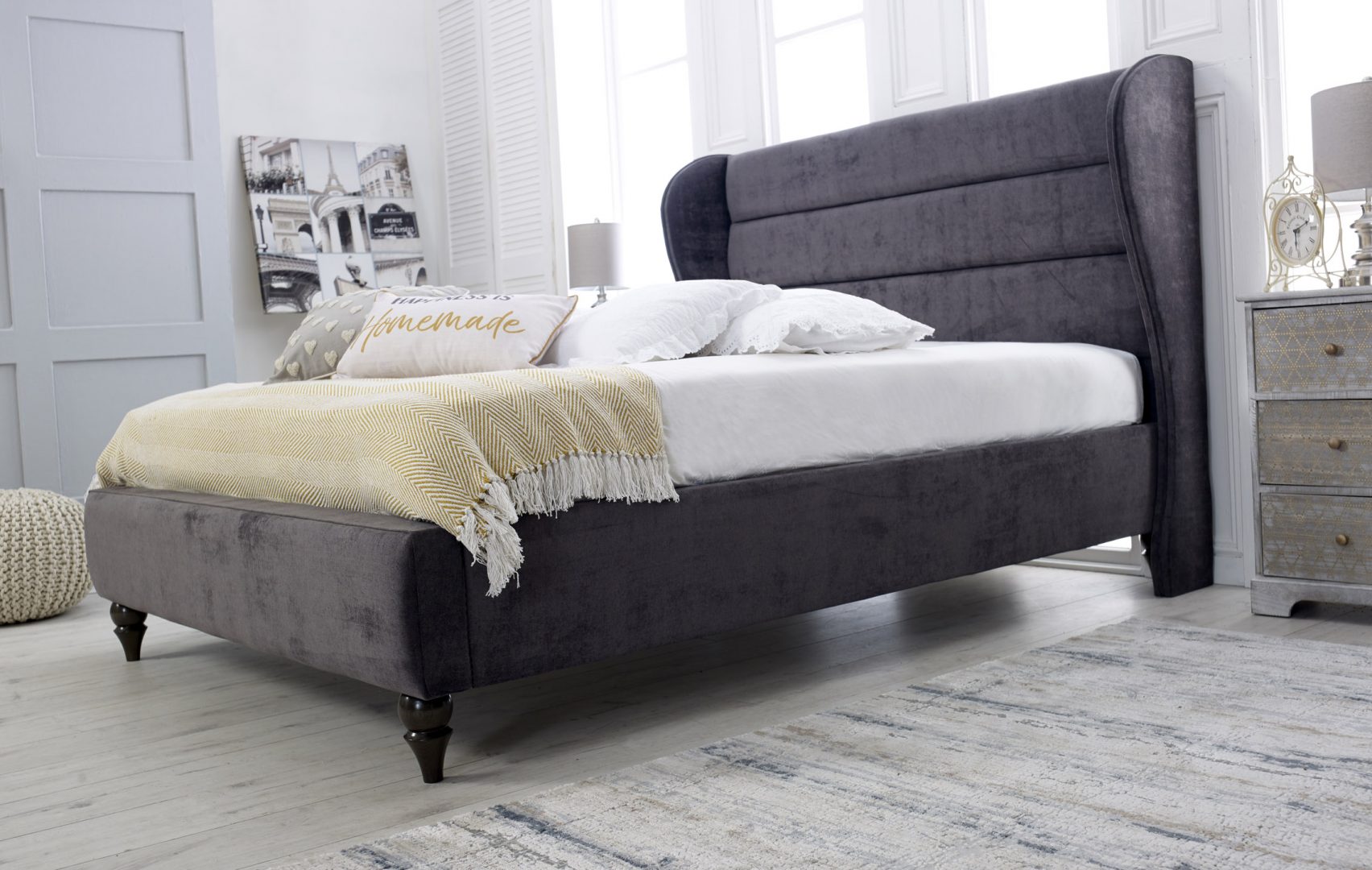 Anna Fabric Upholstered Wing Bed Frame - Bedworld