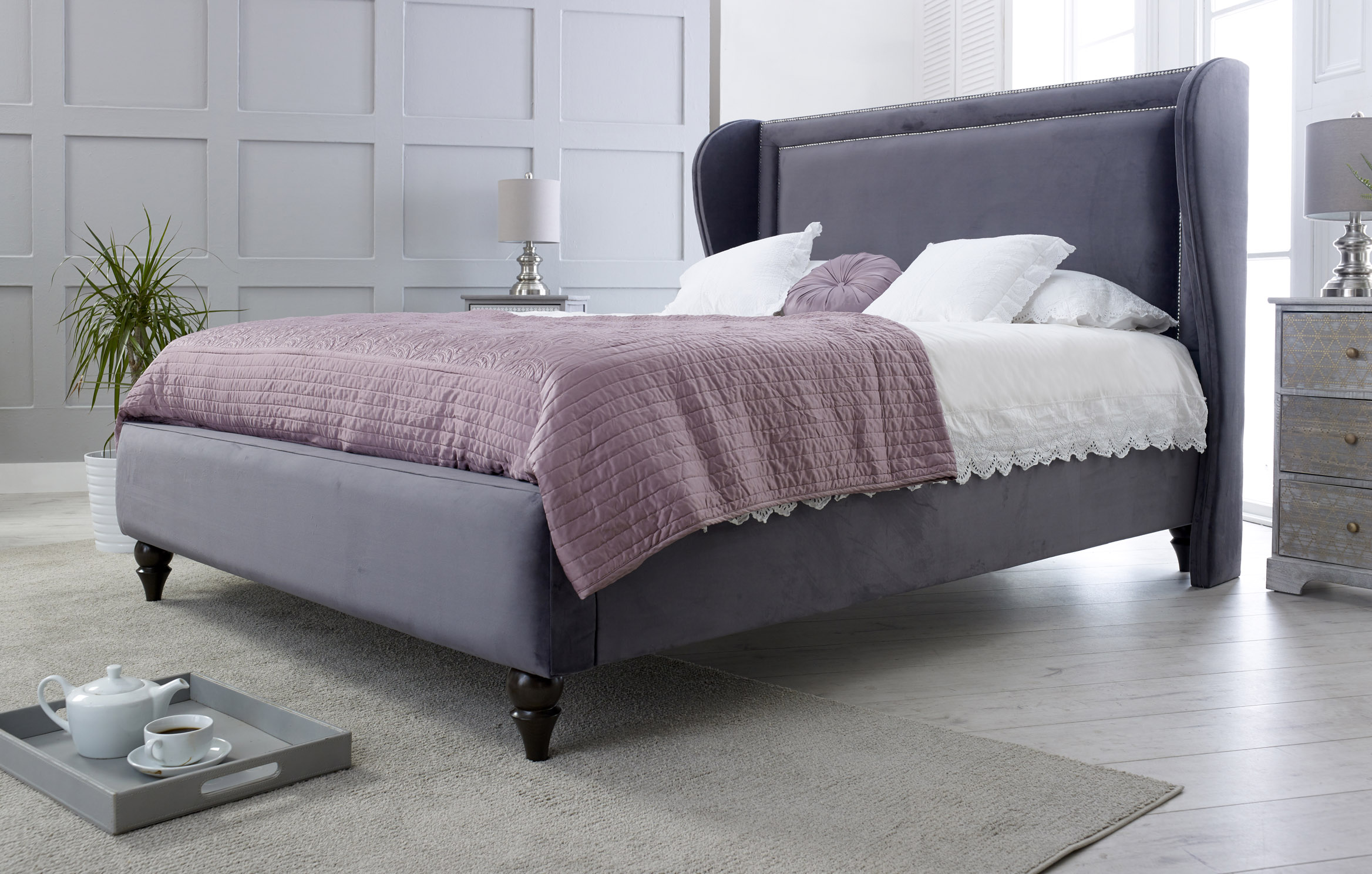Stefano Fabric Upholstered Wing Bed Frame - AAA Beds