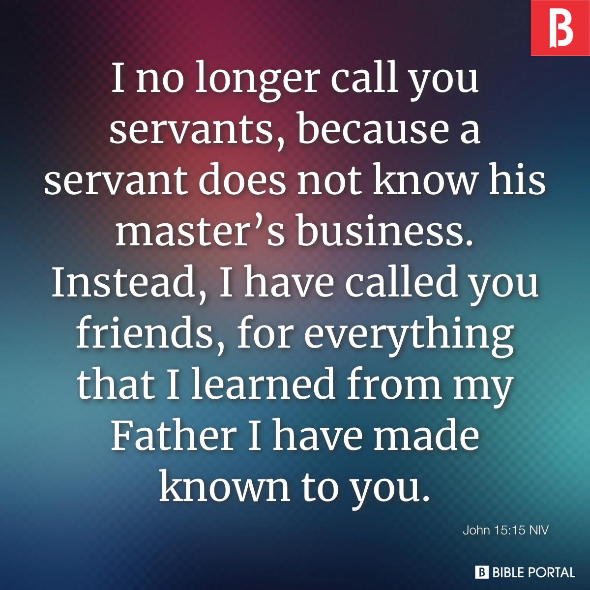 John 15:15 NIV picture - Bible Image- Bible Portal John 15:15 NIV picture - Bible Image- Bible Portal