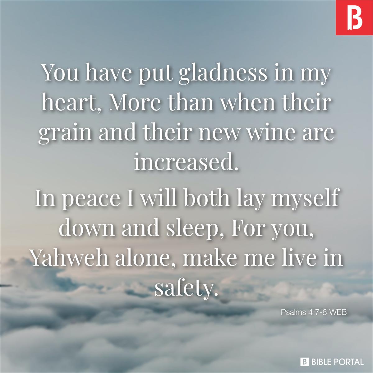 Psalms 4:7-8 WEB picture - Bible Image- Bible Portal Psalms 4:7-8 WEB picture - Bible Image- Bible Portal
