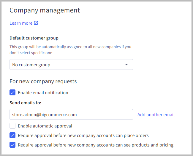 B2B Edition Settings