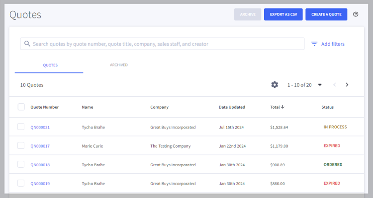 Managing Sales Quotes in B2B Edition