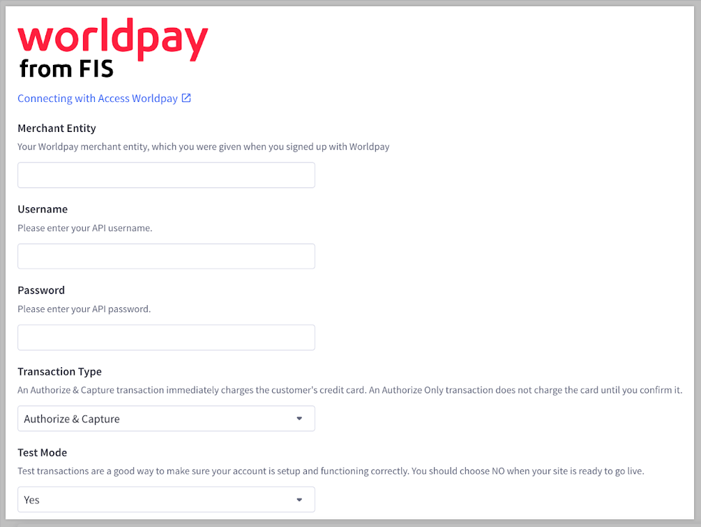 Connecting with Access Worldpay