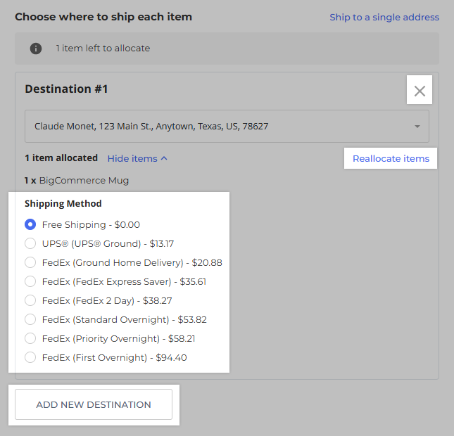 Offering Shipping to Multiple Addresses
