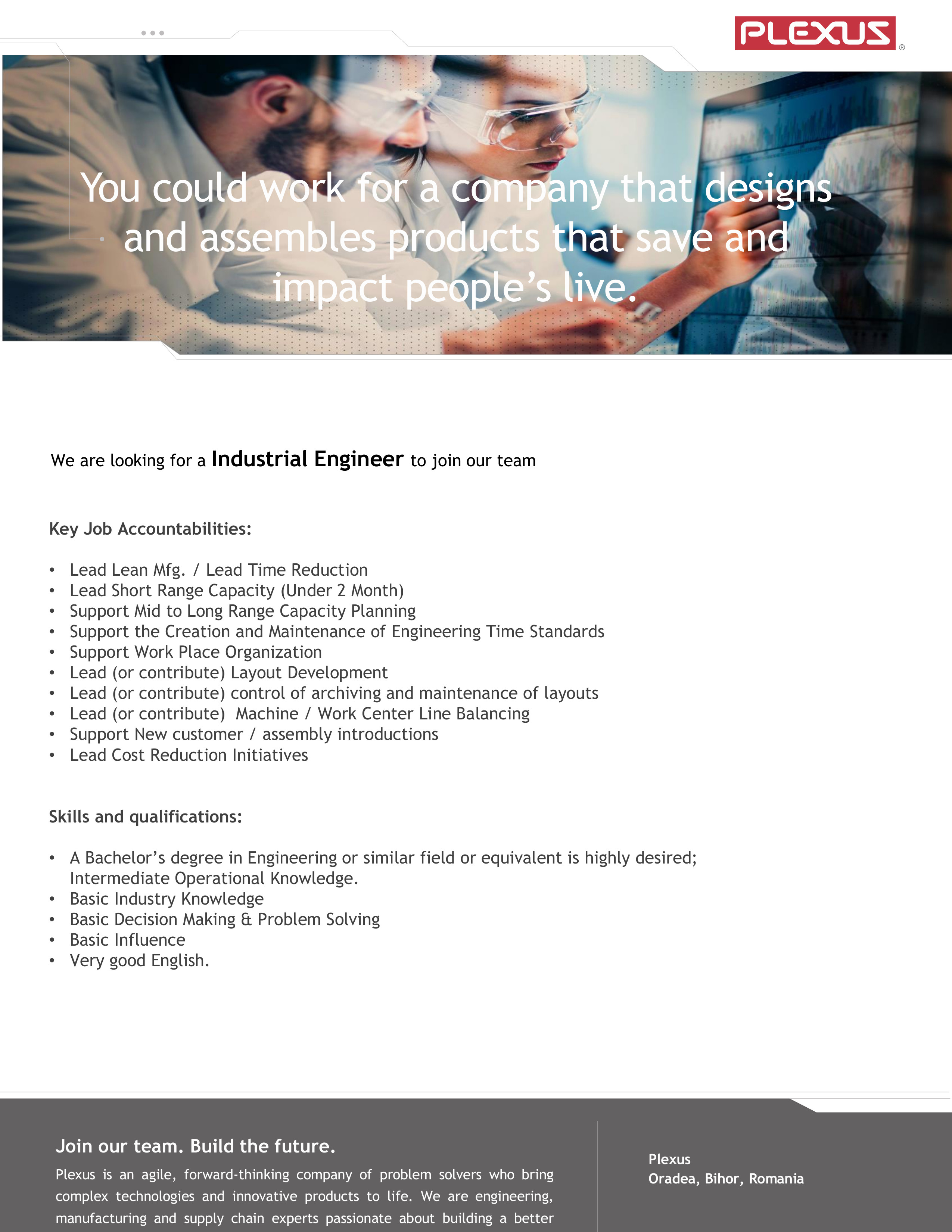 Industrial Engineer - Oradea - Plexus Services RO SRL - BestJobs.eu