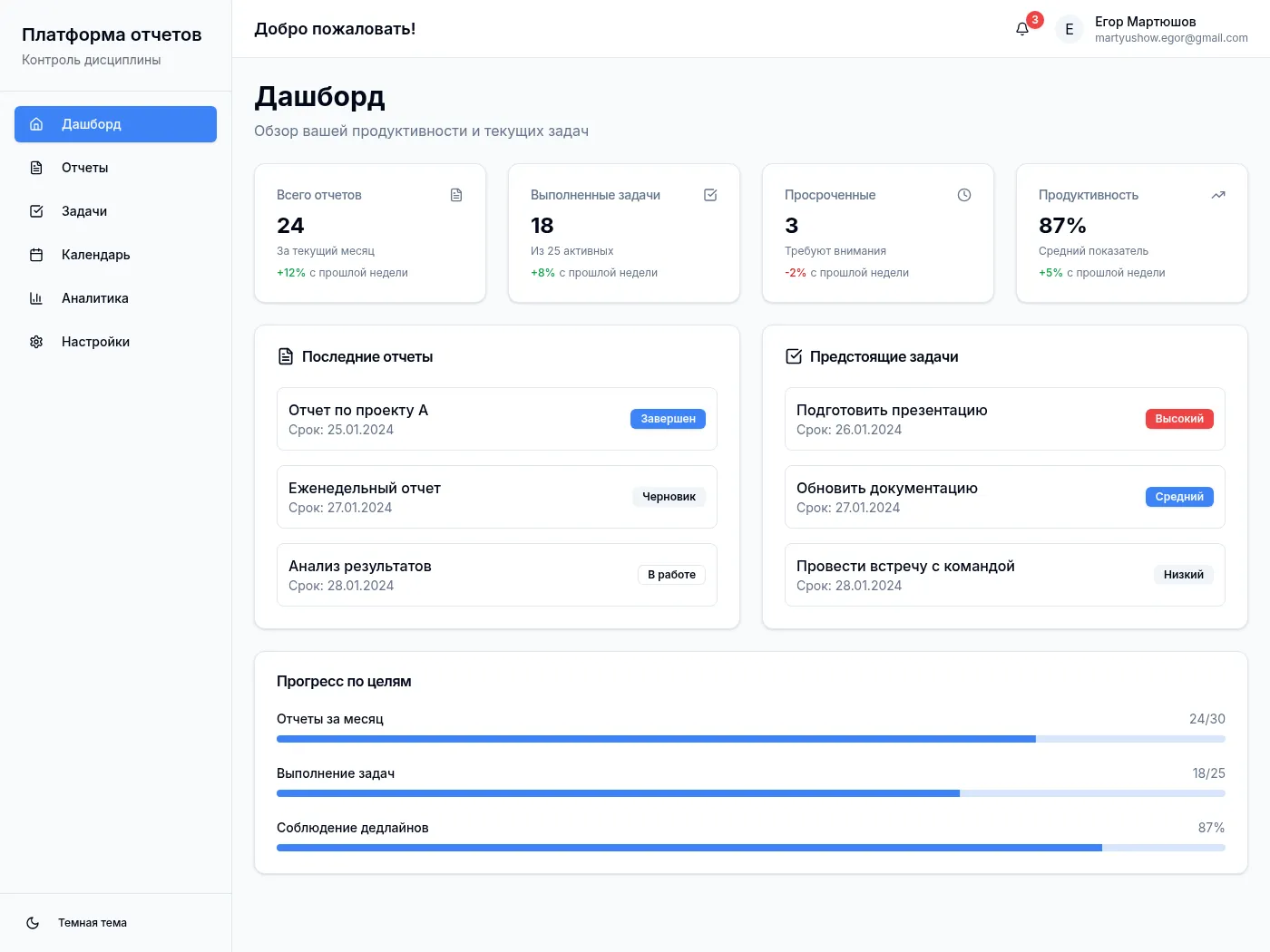Платформа для написания отчетов и контроля дисциплины (Remix)