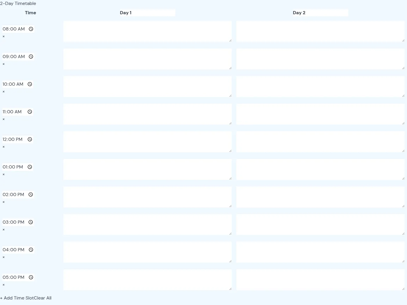 2Day HTML Timetable - No CSS Needed