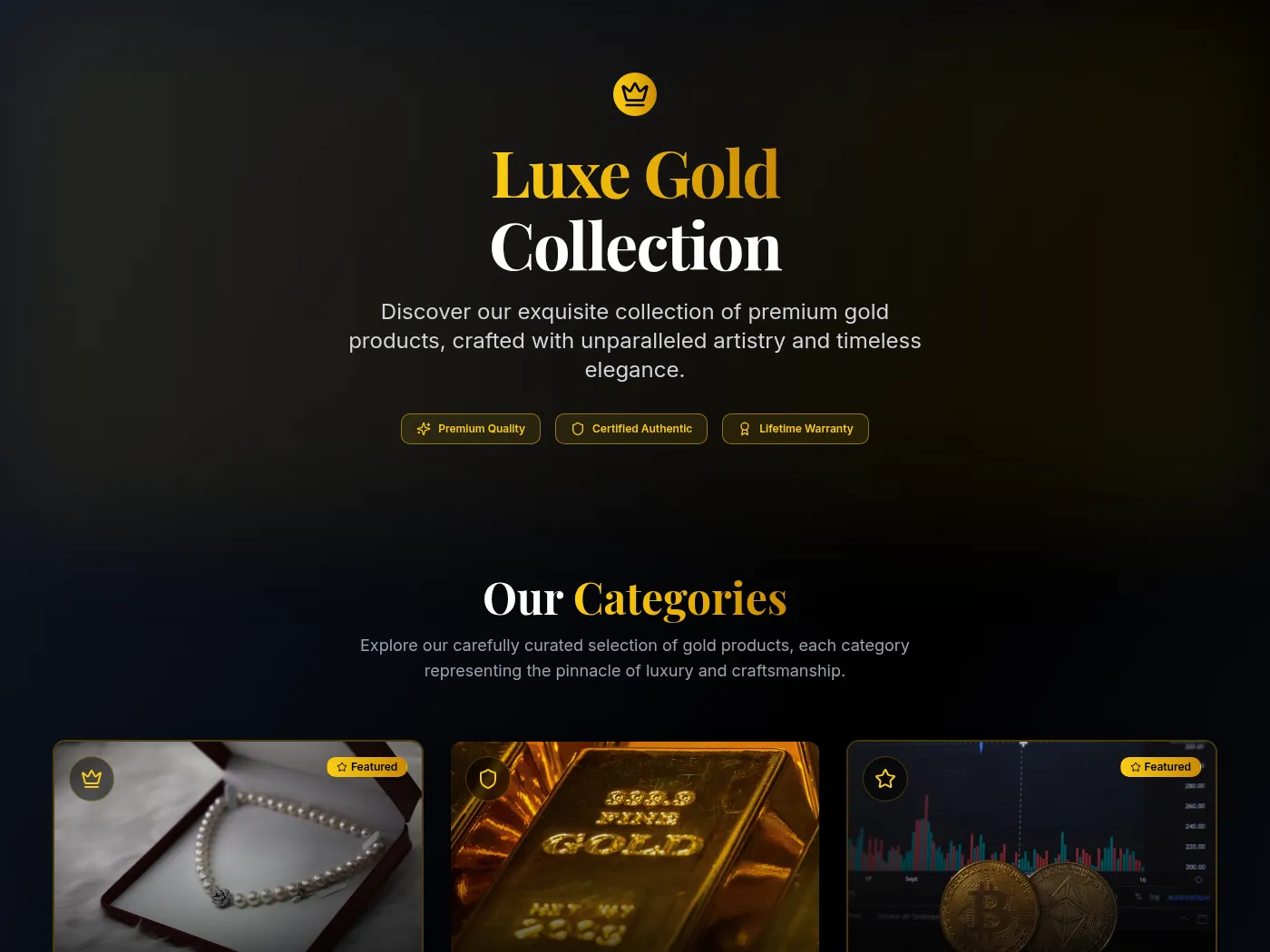 Gold Sales Website with Creative Category Menu