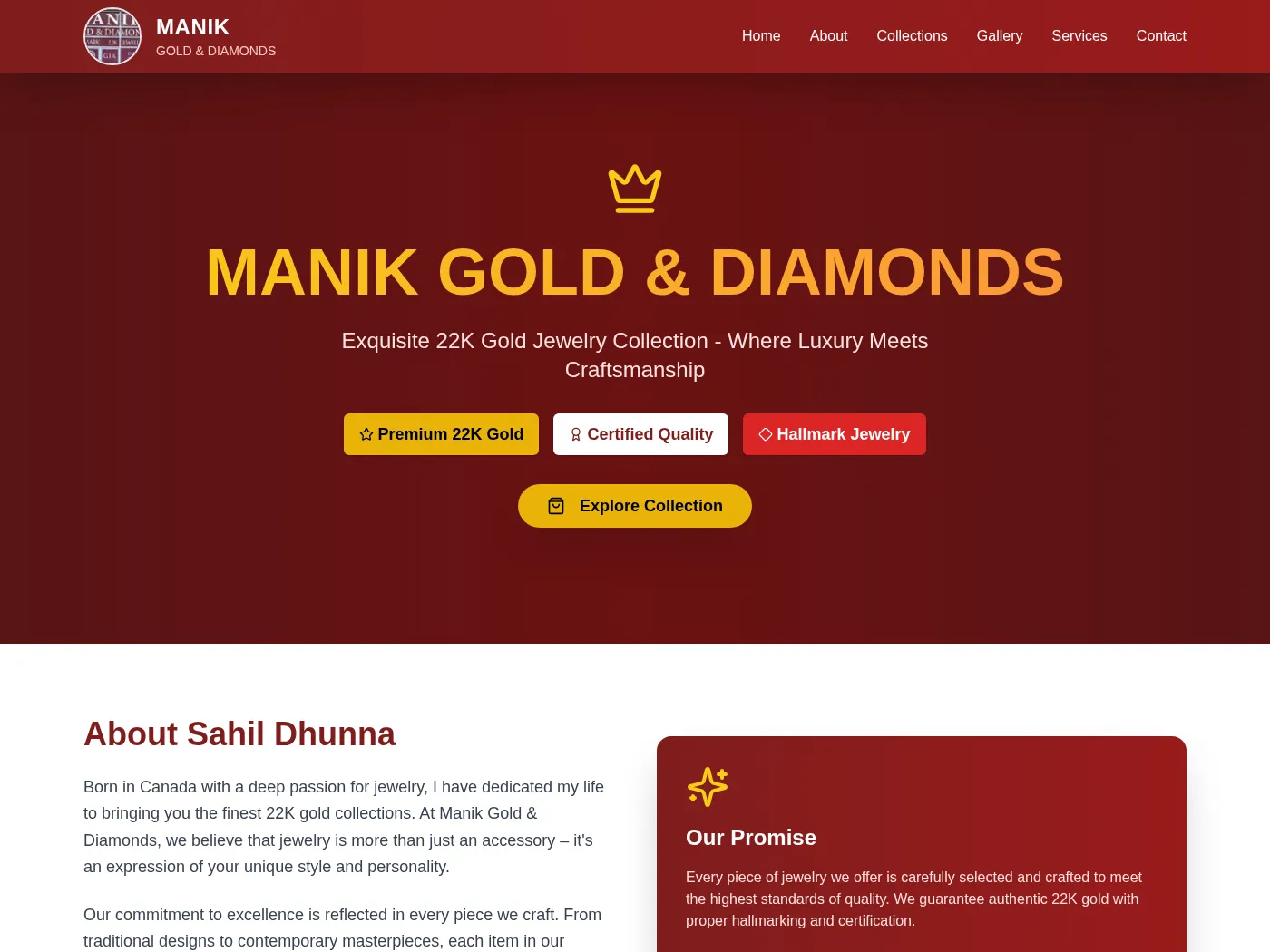 Manik Gold and Diamonds - Luxury Jewelry Store Website